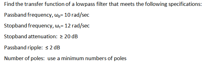 Solved Find the transfer function of a lowpass filter that | Chegg.com