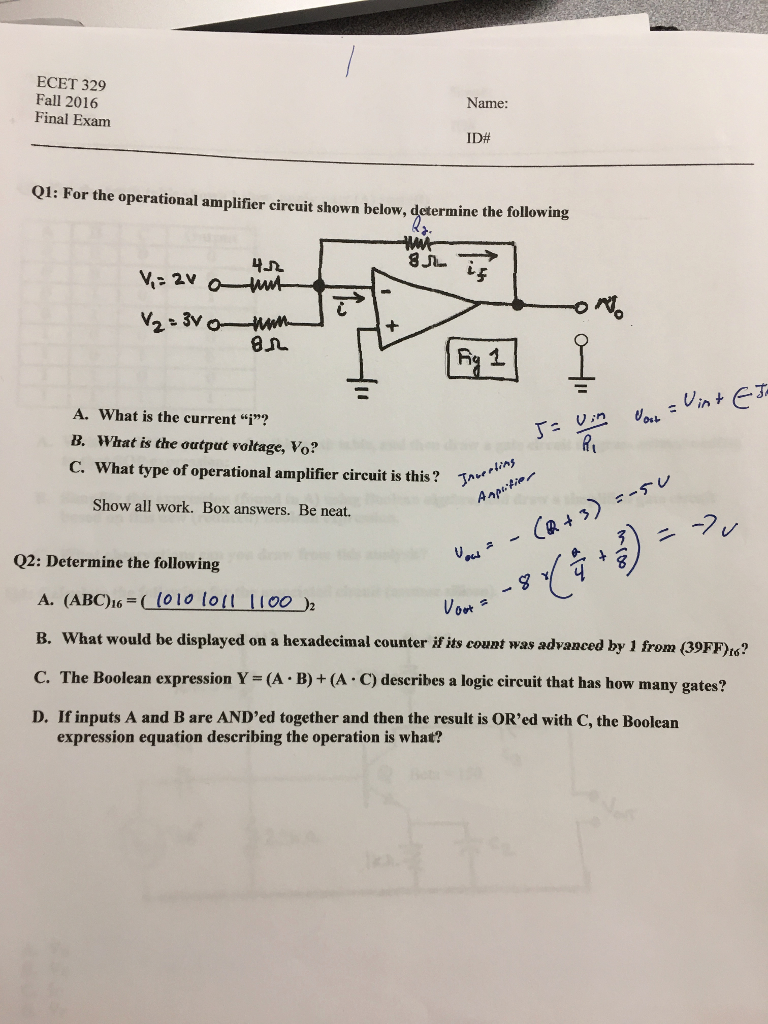 Solved For the operational amplifier circuit below, | Chegg.com