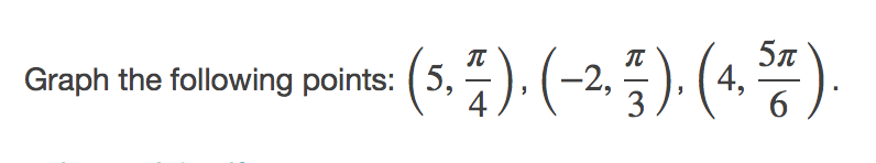 Solved Graph the following points: (5, pi/4), (-2, pi/3), | Chegg.com