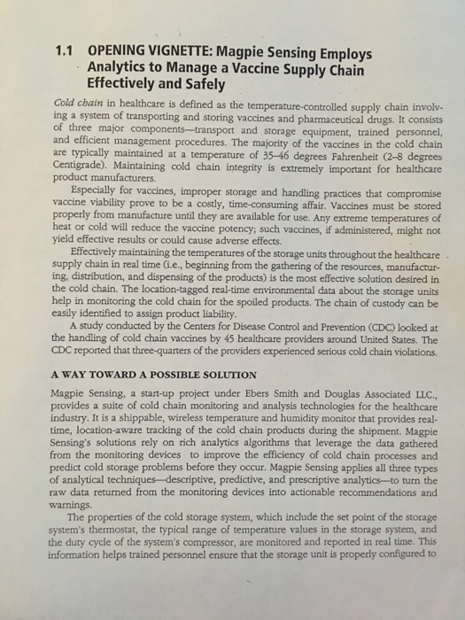 Solved OPENING VIGNETTE: Magpie Sensing Employs Analytics to | Chegg.com