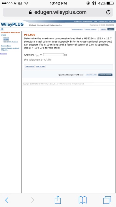 Solved Determine the maximum compressive load that a HSS254 | Chegg.com