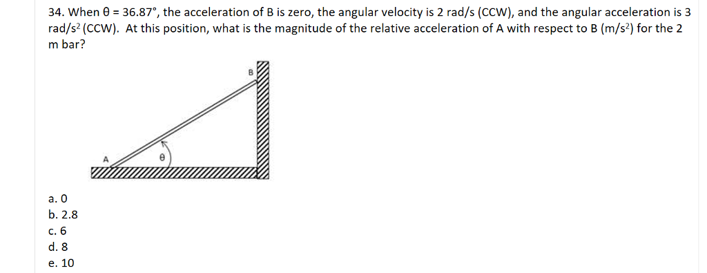 Solved When theta = 36.87 degree, the acceleration of B is | Chegg.com