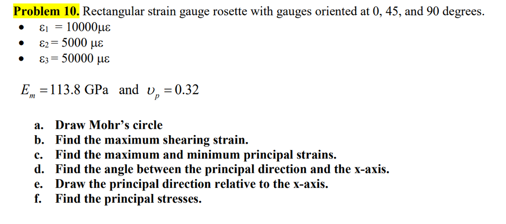 Solved Problem 10. Rectangular strain gauge rosette with | Chegg.com