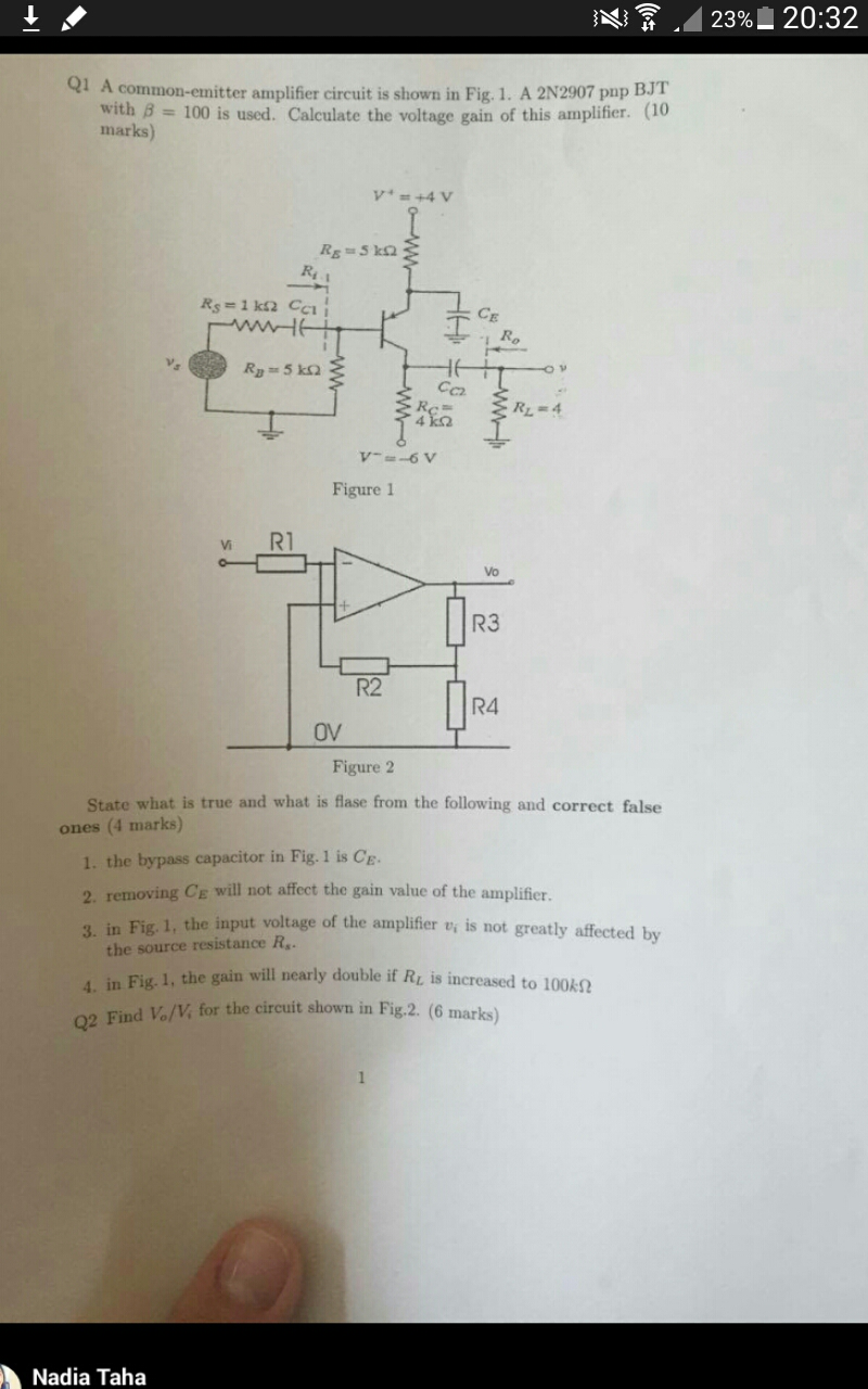 Solved Qi A common-emitter amplifier circuit is shown in | Chegg.com