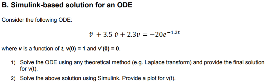 Solved B. Simulink-based solution for an ODE Consider the | Chegg.com