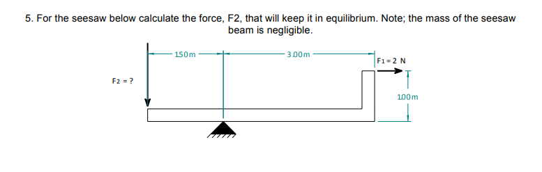 Solved 5. For the seesaw below calculate the force, F2, that | Chegg.com
