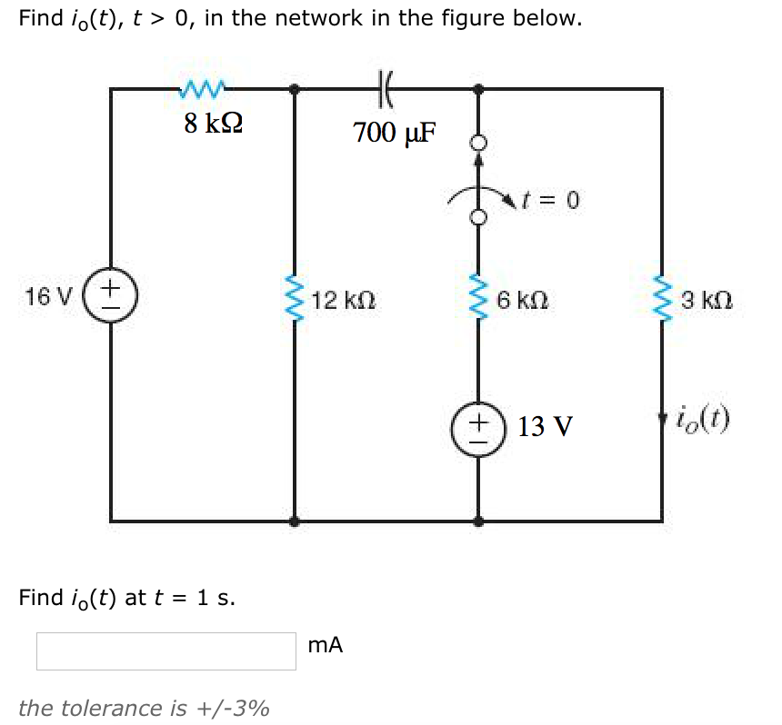 Solved Find io(t), t > 0, in the network in the figure | Chegg.com