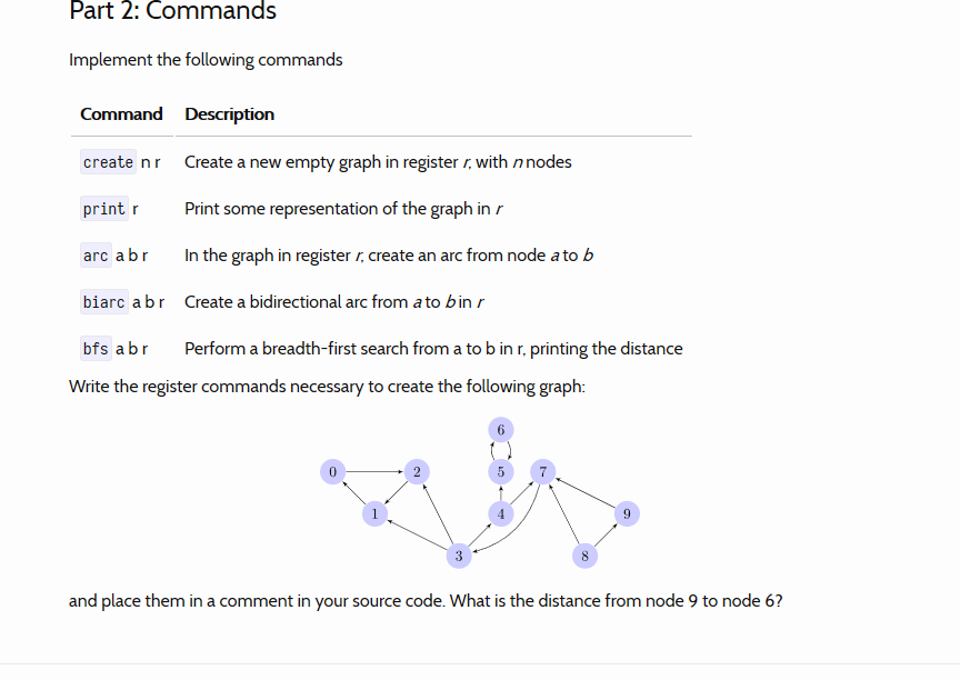 Solved Part 2: Commands Implement the following commands | Chegg.com