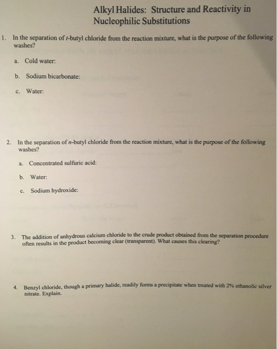 Solved In The Separation Of T Butyl Chloride From The