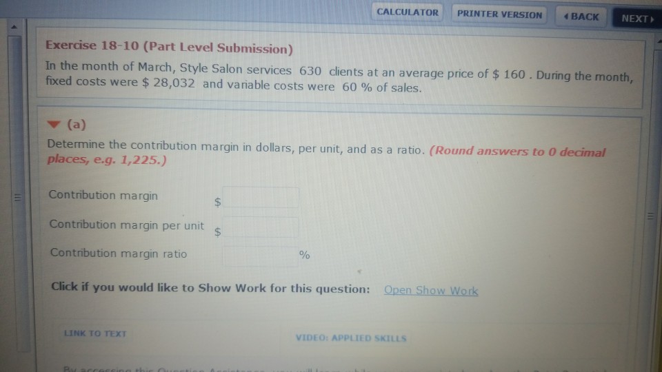 Solved CALCULATOR | | PRINTER VERSION | ?BACK NEXT Exercise | Chegg.com