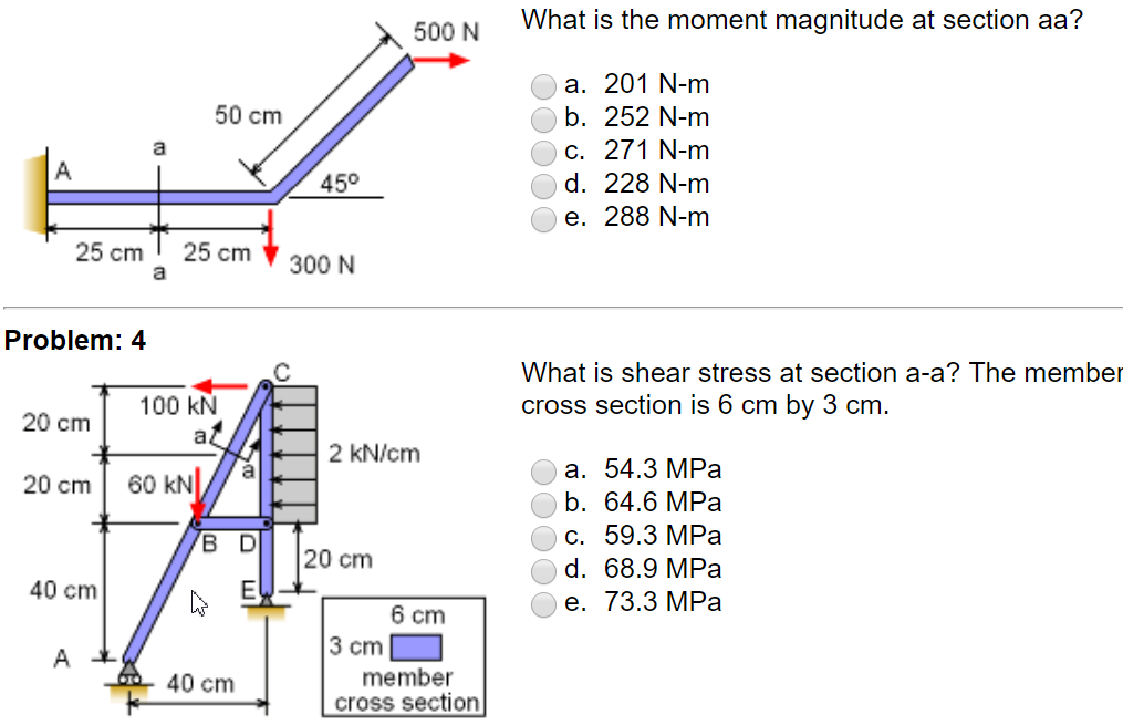 Solved What is the moment magnitude at section aa? 500 N a. | Chegg.com