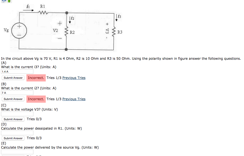 Solved In the circuit above Vg is 70 V, R1 is 4 Ohm, R2 is | Chegg.com