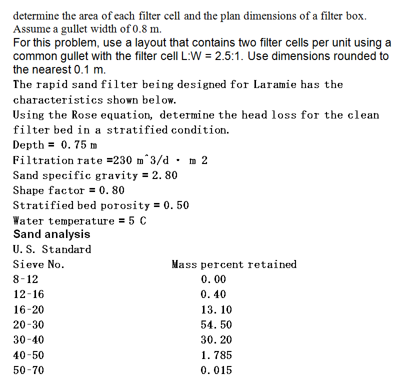 Solved determine the area of each filter cell and the plan | Chegg.com