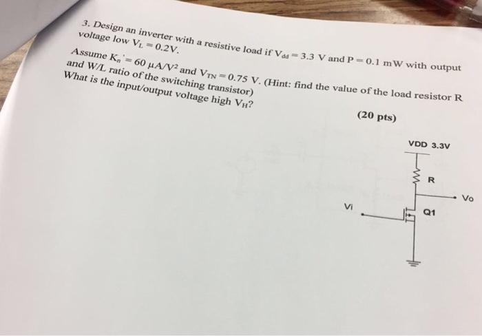 Solved Design an inverter with a resistive load if V_dd = | Chegg.com