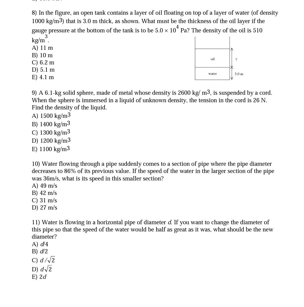 Solved 8) In the figure, an open tank contains a layer of | Chegg.com