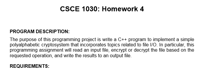 Solved CSCE 1030: Homework 4 PROGRAM DESCRIPTION: The | Chegg.com