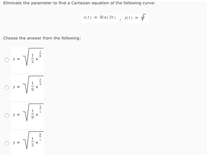 Solved Eliminate the parameter to find a Cartesian equation | Chegg.com