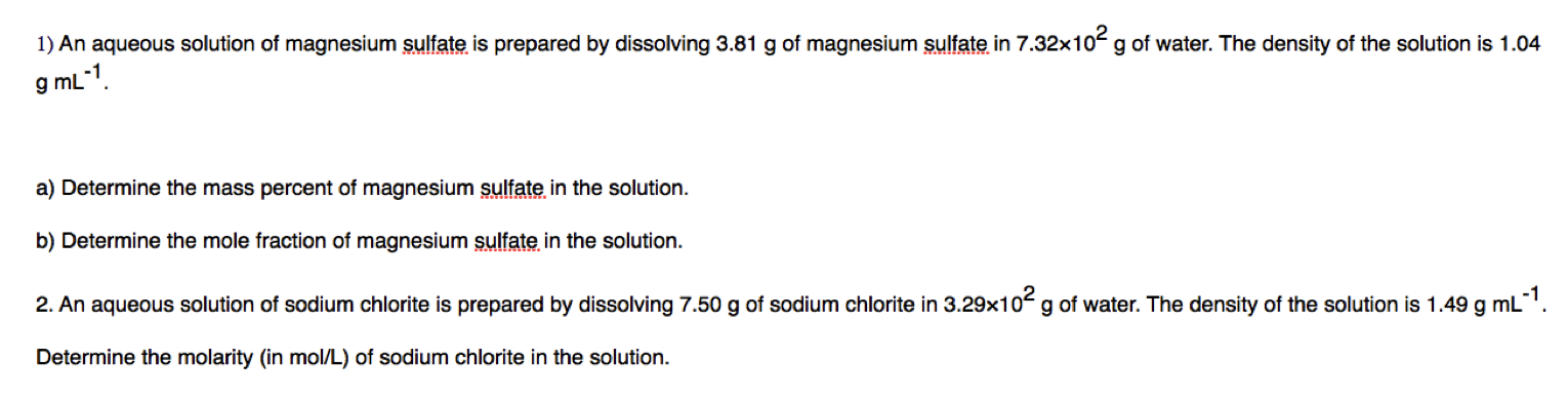 Solved An aqueous solution of magnesium sulfate is prepared | Chegg.com