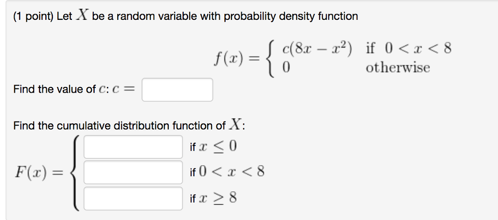 Solved (1 point) Let X be a random variable with probability | Chegg.com