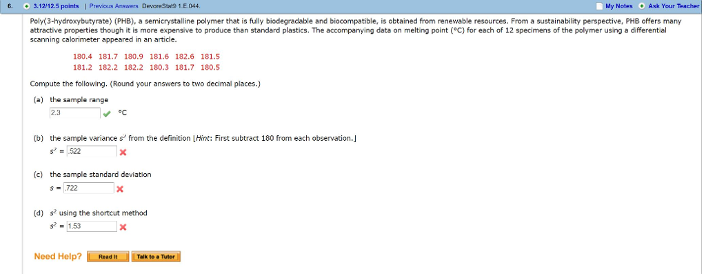 Solved 6. 3.12/12.5 points | Previous Answers DevoreStat9 | Chegg.com