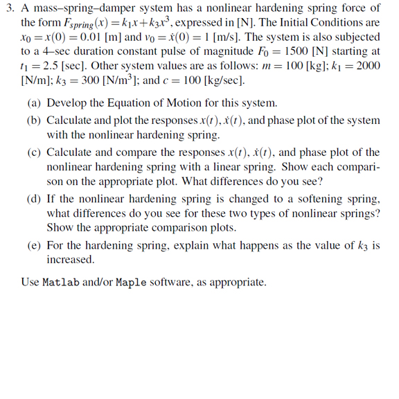 3. A mass-spring-damper system has a nonlinear | Chegg.com