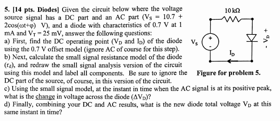 Solved 5. [14 pts. Diodes] Given the circuit below where the | Chegg.com
