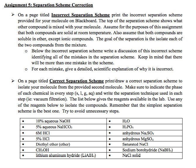Solved Assignment 5: Separation Scheme Correction on a page | Chegg.com