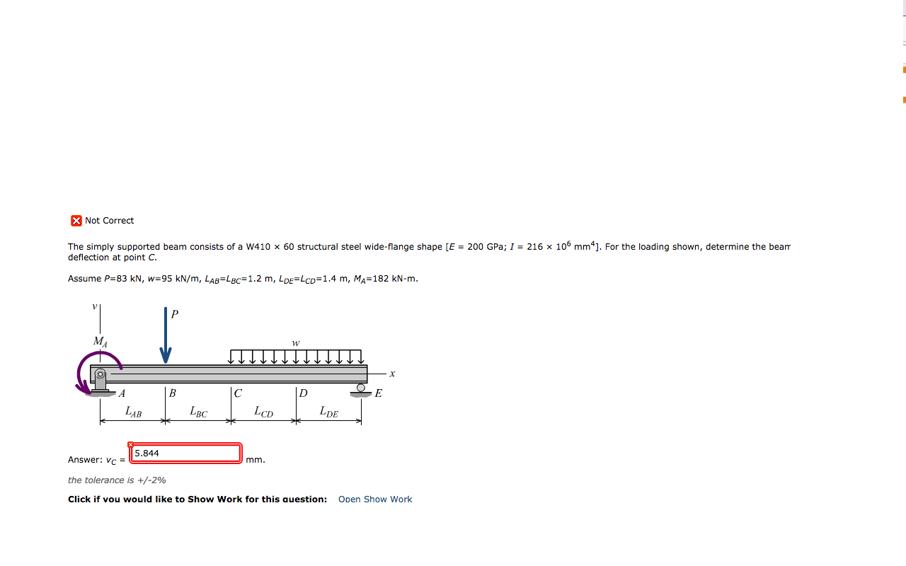 Solved The simply supported beam consists of a W410 times 60 | Chegg.com