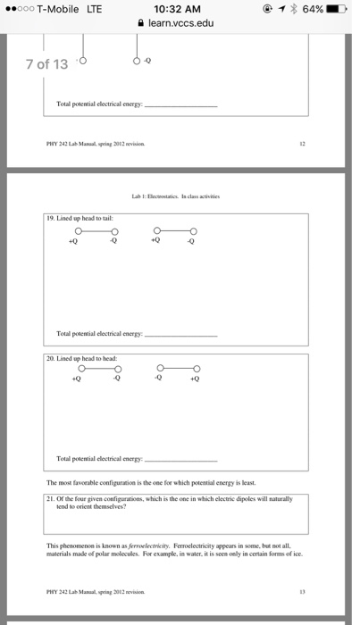 Solved Lined up head to tail Total potential electrical | Chegg.com