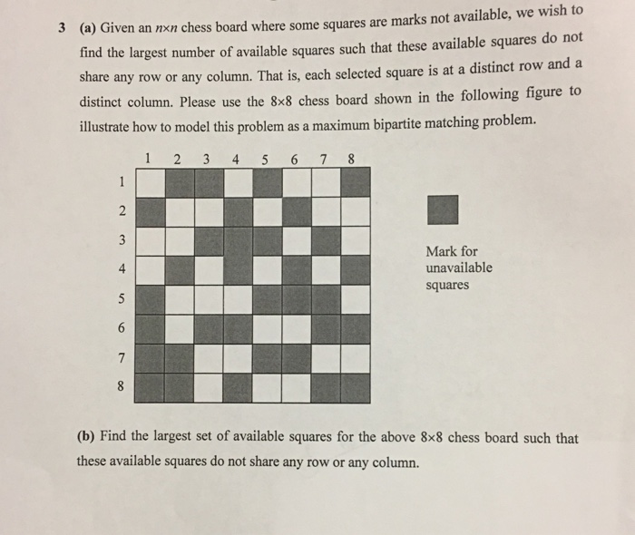 Solved Given an nxn chess board where some squares are marks | Chegg.com