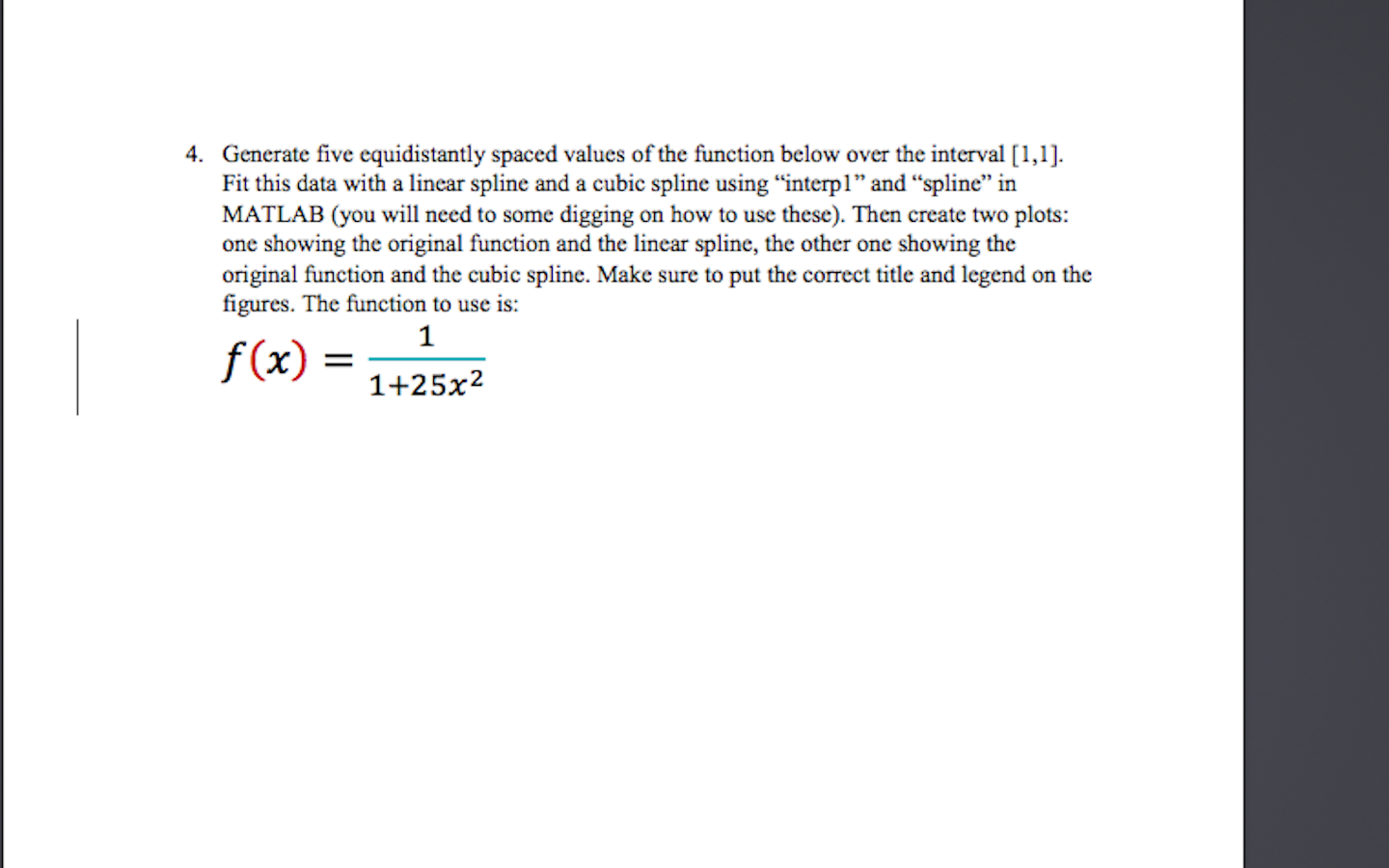 Solved 4. Generate five equidistantly spaced values of the | Chegg.com