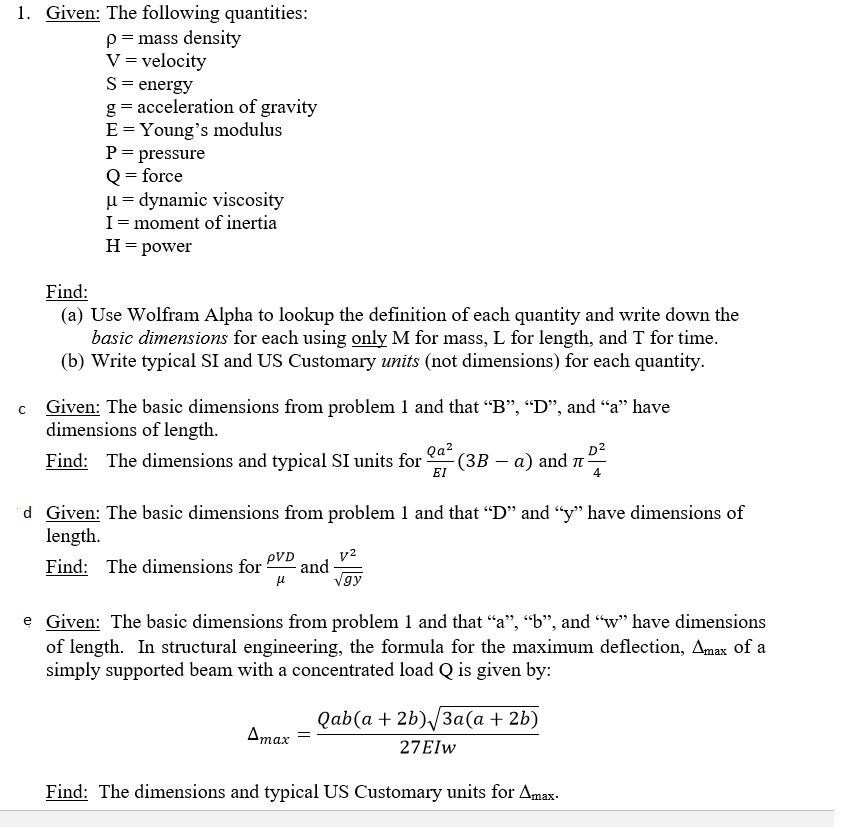 Solved 1. Given: The following quantities: ρ mass density V | Chegg.com
