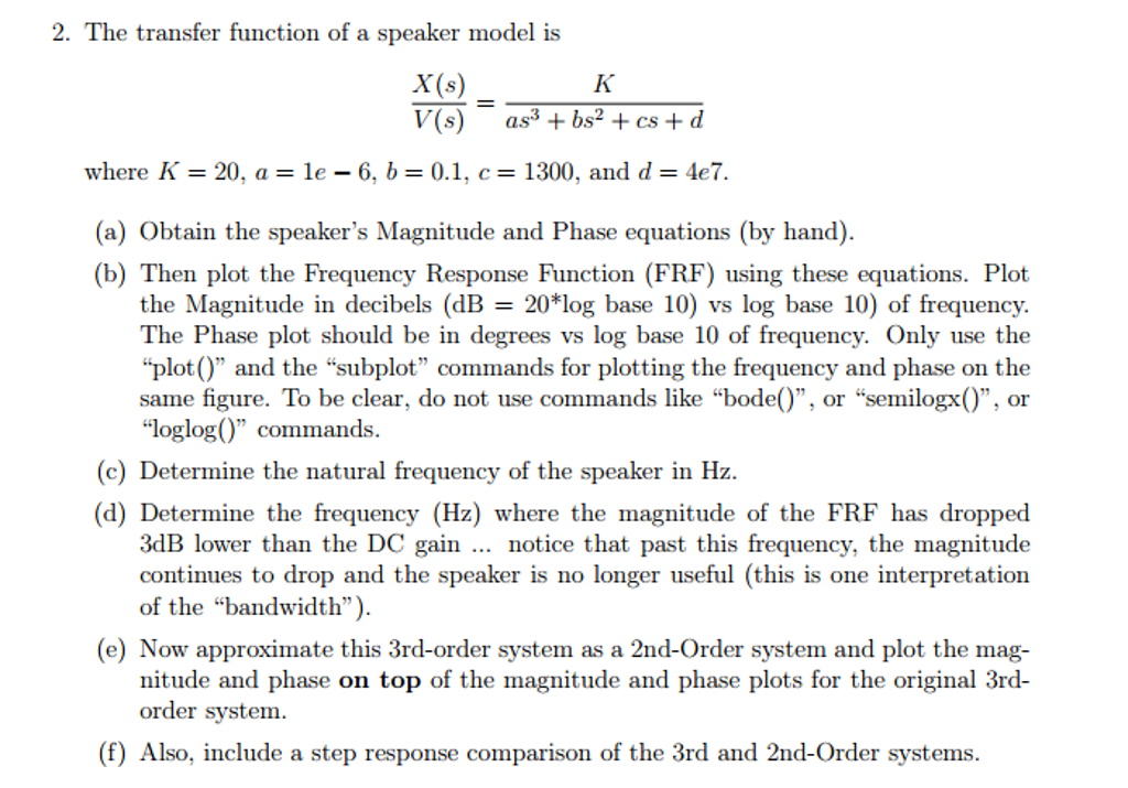 The transfer function of a speaker model is X(s)/V(s) | Chegg.com