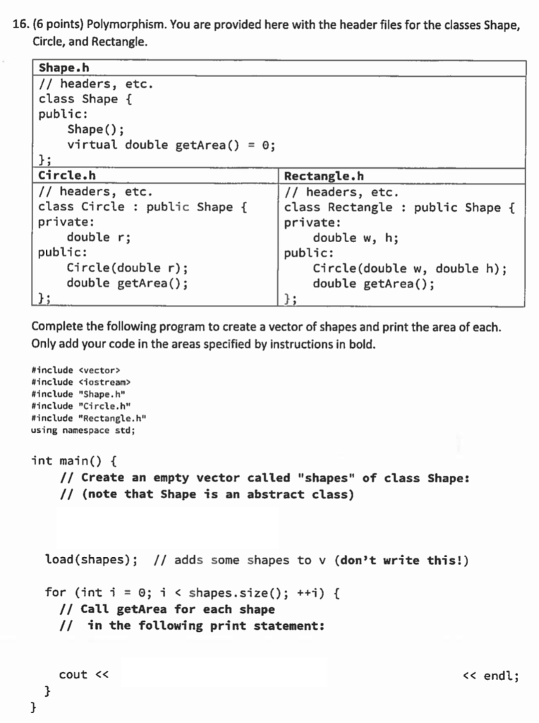 Solved Polymorphism. You are provided here with the header | Chegg.com