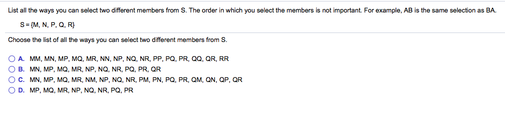 Solved List all the ways you can select two different | Chegg.com