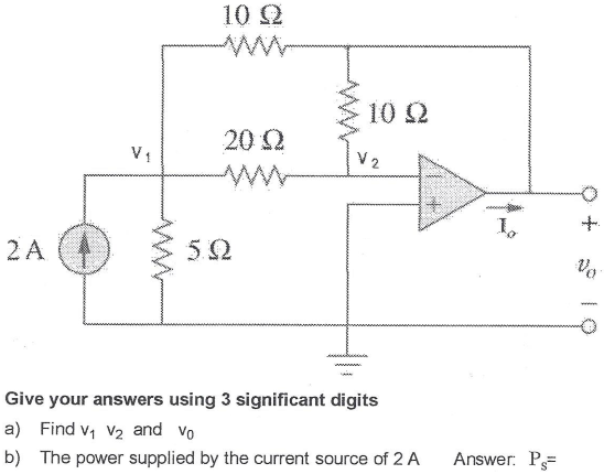 Solved Find V1, V2, V0, and the power supplied by the | Chegg.com
