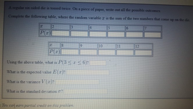 Solved A regular six-sided die is tossed twice. On a piece | Chegg.com