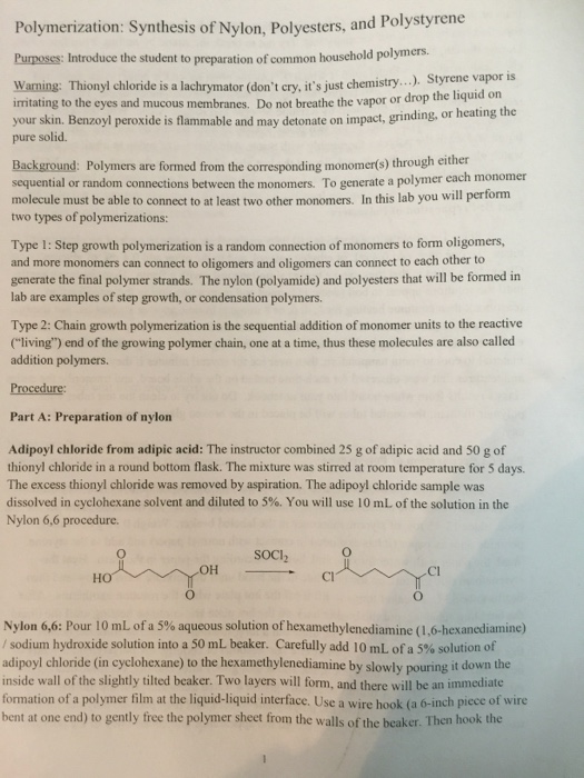 Solved Polymerization: Synthesis of Nylon, Polyesters, and | Chegg.com