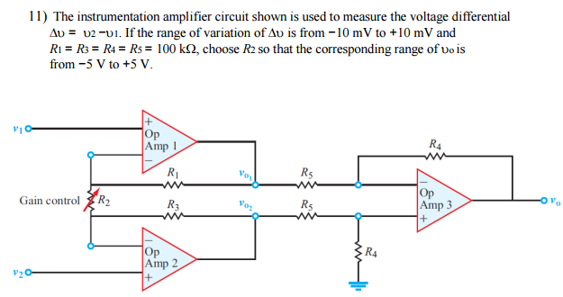 Solved 11) The instrumentation amplifier circuit shown is | Chegg.com