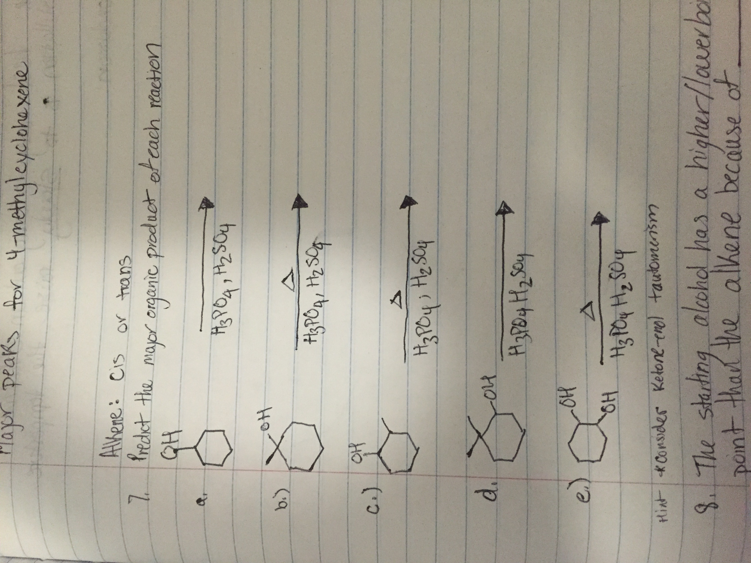 Solved Major peaks for 4-methylcyclohexene Alkene: cis or | Chegg.com