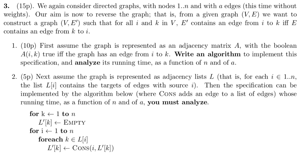 Solved 3. (15p). We again consider directed graphs, with | Chegg.com