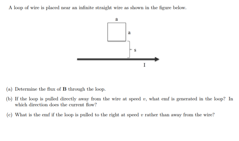 Solved A loop of wire is placed near an infinite straight | Chegg.com