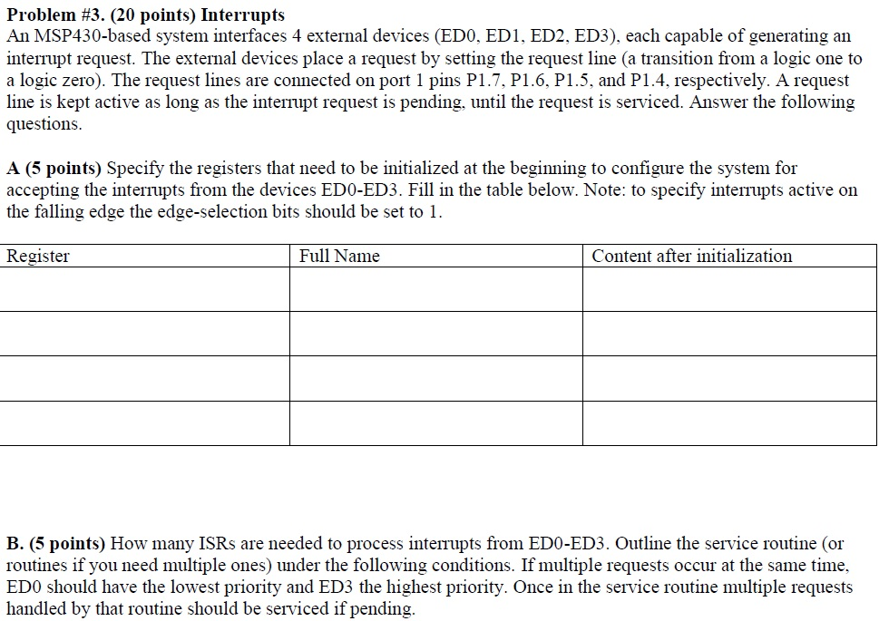 Problem #3. (20 points Interrupts An MSP430-based | Chegg.com