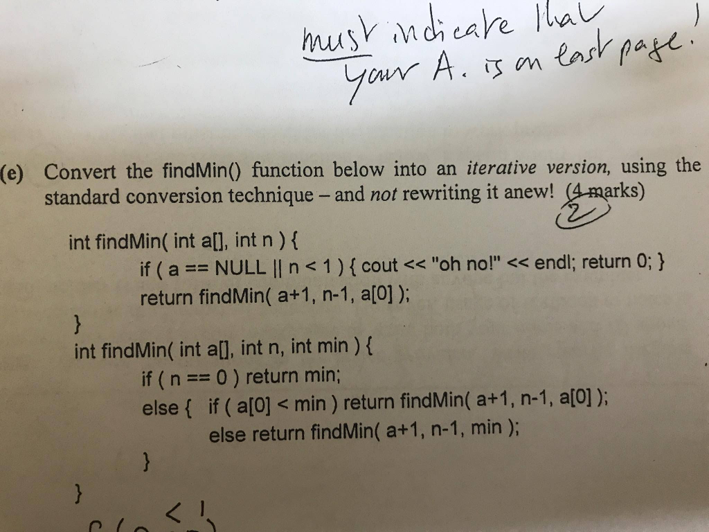 Solved Convert the findMin() function below into an | Chegg.com