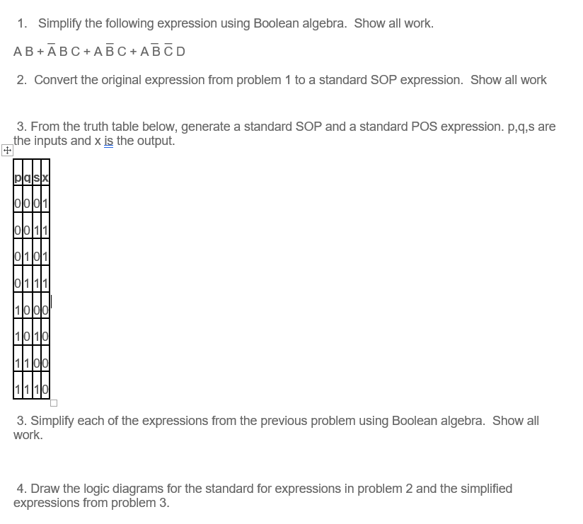 Solved 1 Simplify The Following Expression Using Boolean 2044