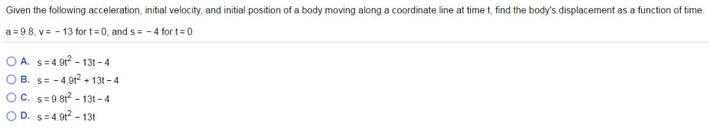 Solved Given the following acceleration, initial velocity, | Chegg.com