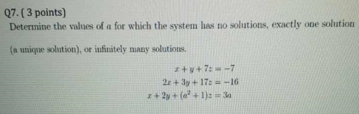 Solved Determine The Values Of A For Which The System Has No