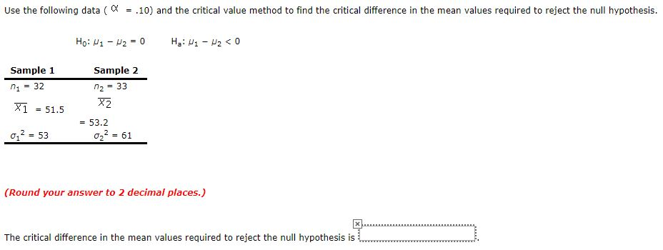 Solved Use the following dataCo 10) and the critical value | Chegg.com