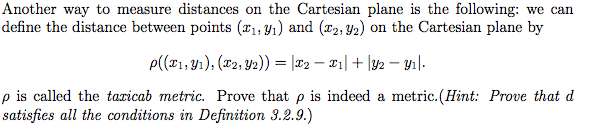 Solved: In Class We Saw The Definition Of A Metric Functio... | Chegg.com