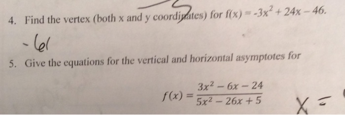 Solved 4. Find the vertex (both x and y coordinates)for f(x) | Chegg.com